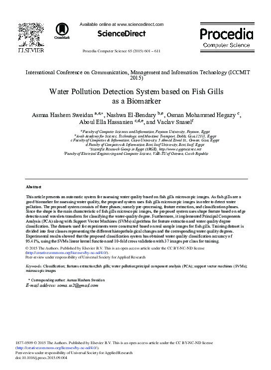 (PDF) Water Pollution Detection System Based on Fish Gills as a Biomarker
