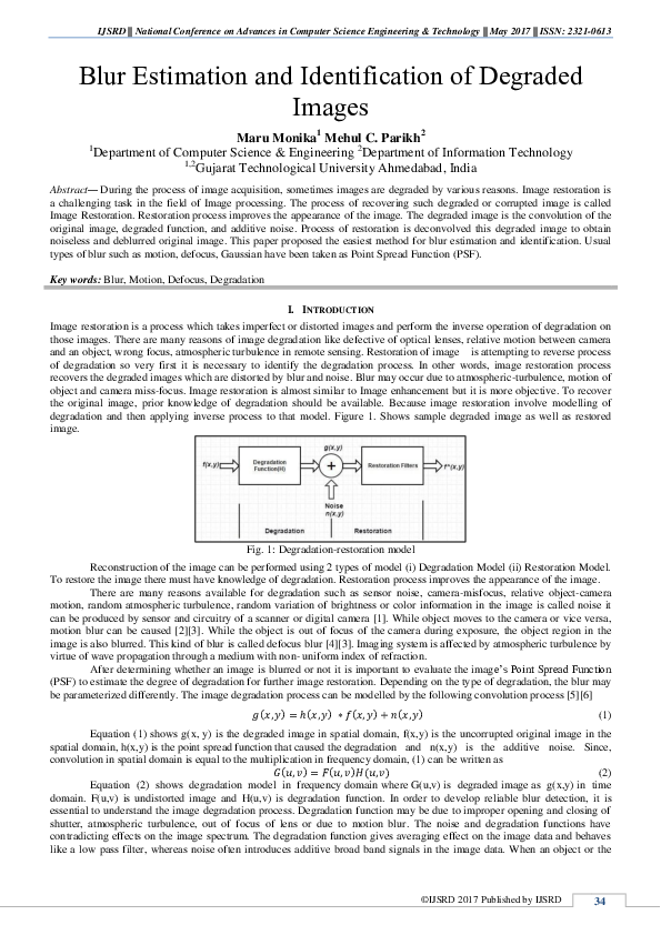 (PDF) Blur Estimation and Identification of Degraded Images