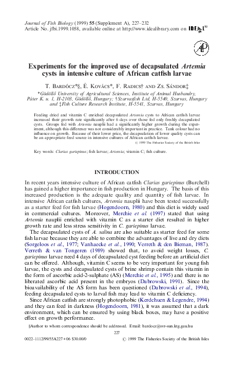 (PDF) Experiments for the improved use of decapsulated Artemia cysts in ...