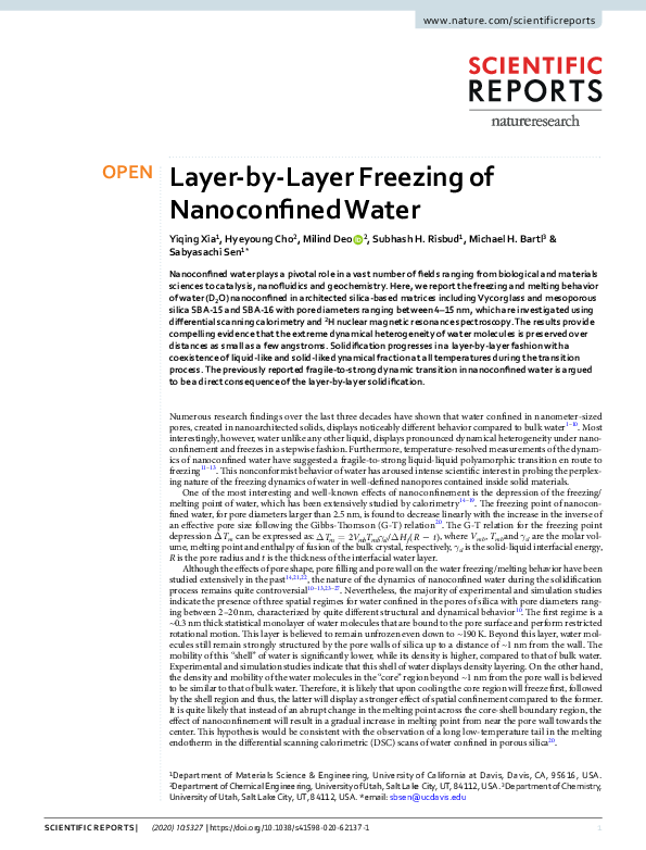 (PDF) Layer-by-Layer Freezing of Nanoconfined Water