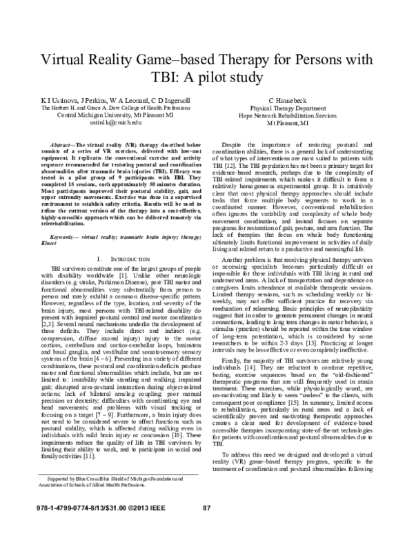 (PDF) Virtual reality game-based therapy for persons with TBI: A pilot ...