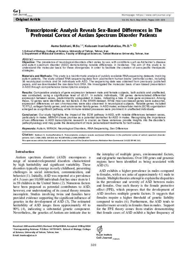 Pdf Transcriptomic Analysis Reveals Sex Based Differences In The