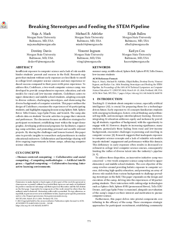 (PDF) Breaking Stereotypes and Feeding the STEM Pipeline
