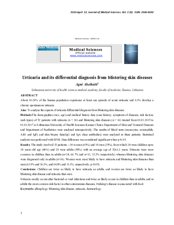 (PDF) Urticaria and its differential diagnosis from blistering skin ...