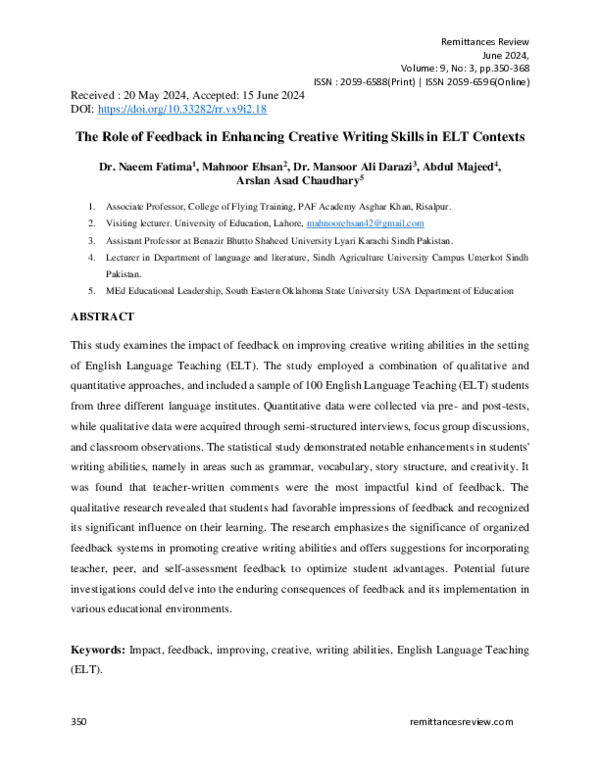 (PDF) The Role of Feedback in Enhancing Creative Writing Skills in ELT ...