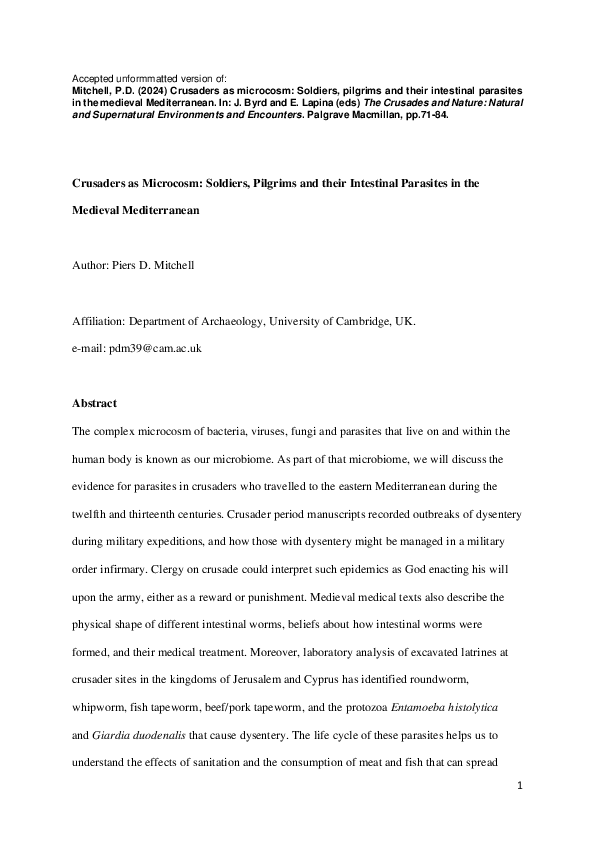 (PDF) Crusaders as Microcosm: Soldiers, Pilgrims and their Intestinal ...