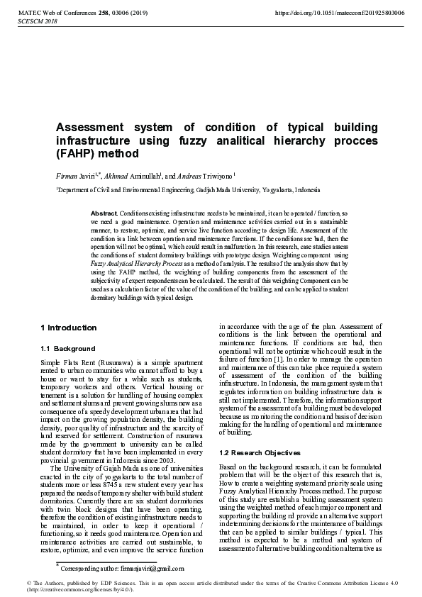 (PDF) Assessment system of condition of typical building infrastructure using fuzzy analitical ...
