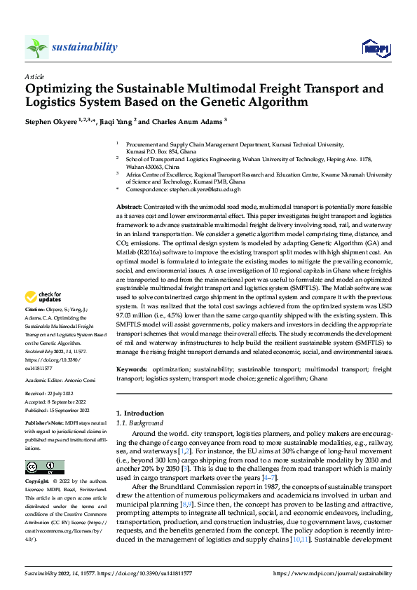 Pdf Optimizing The Sustainable Multimodal Freight Transport And Logistics System Based On The