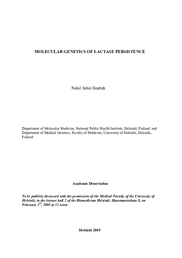 (PDF) Molecular genetics of lactase persistence