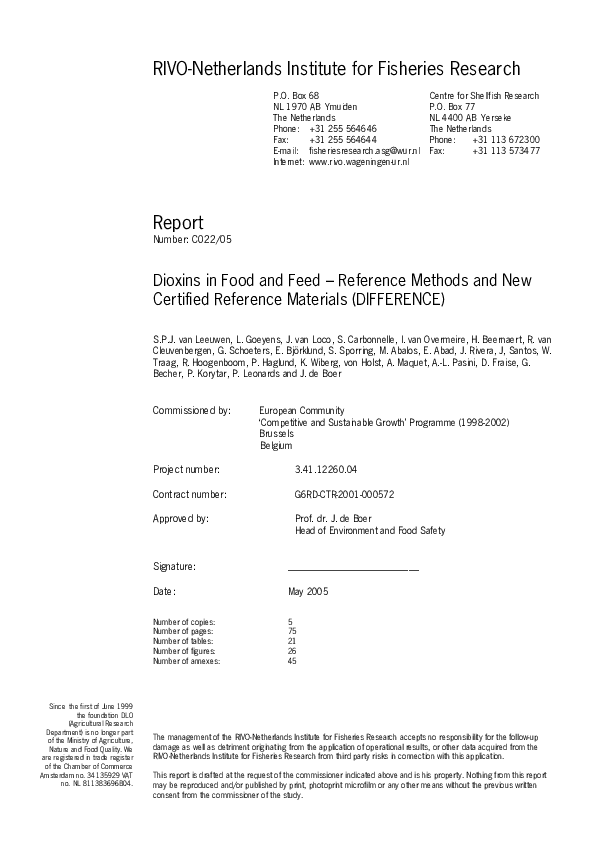 (PDF) Dioxins in Food and Feed - Reference Methods and New Certified ...