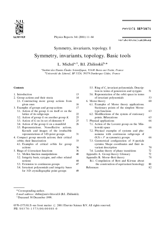 (PDF) Symmetry, invariants, topology. Basic tools