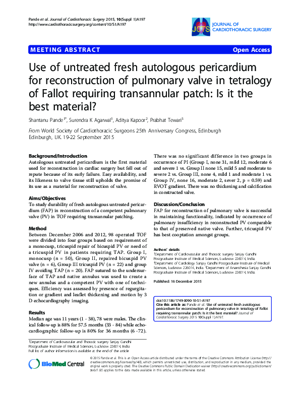 (PDF) Use of untreated fresh autologous pericardium for reconstruction ...