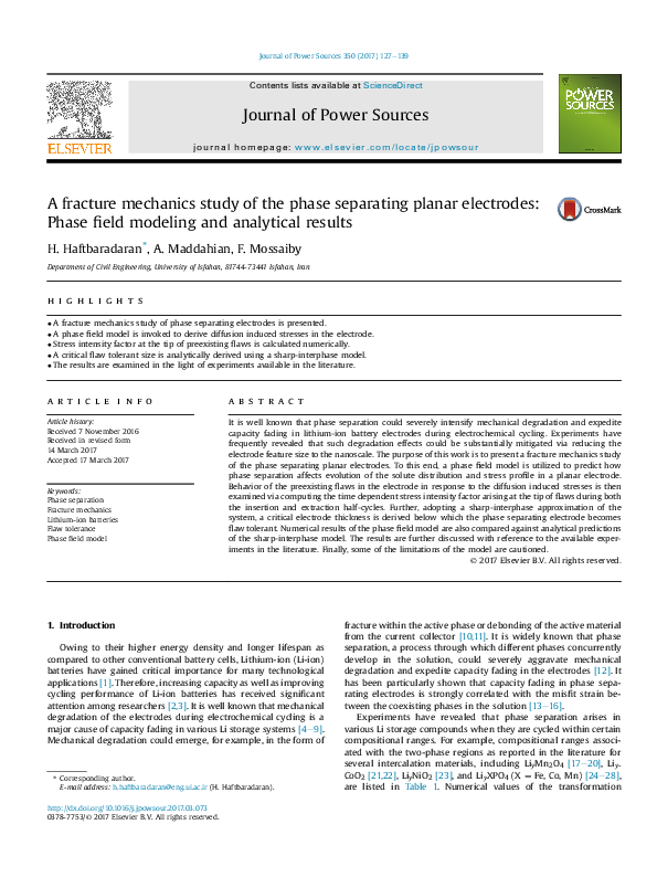 (PDF) A fracture mechanics study of the phase separating planar electrodes: Phase field modeling ...