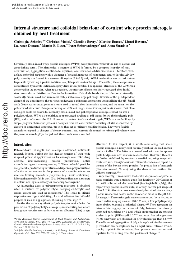 (PDF) Internal structure and colloidal behaviour of covalent whey ...