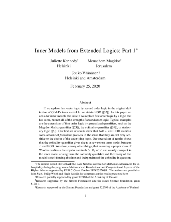 (PDF) Inner models from extended logics: Part 1