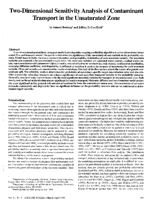 (PDF) Two‐Dimensional Sensitivity Analysis of Contaminant Transport in the Unsaturated Zone