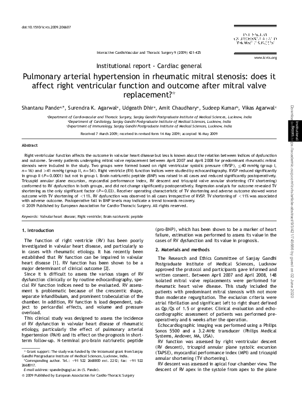 (PDF) Pulmonary arterial hypertension in rheumatic mitral stenosis: does it affect right ...