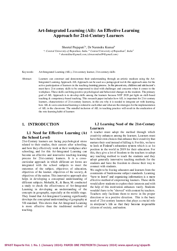 (PDF) Art-Integrated Learning (AIL): An Effective Learning Approach for 21st-Century Learners