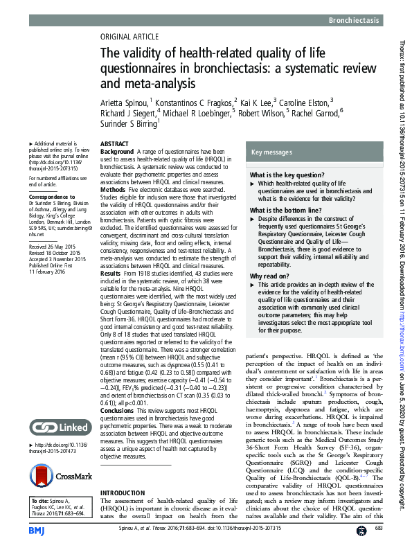 (PDF) The validity of health-related quality of life questionnaires in bronchiectasis: a ...