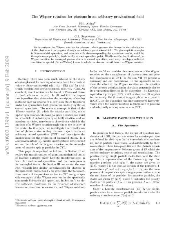 (PDF) The Wigner rotation for photons in an arbitrary gravitational field