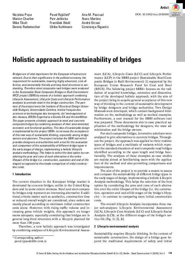 (PDF) Holistic approach to sustainability of bridges