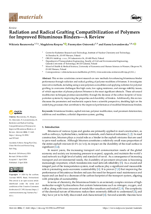 (PDF) Radiation and Radical Grafting Compatibilization of Polymers for Improved Bituminous ...
