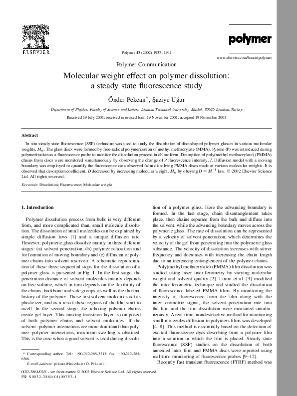 (PDF) Molecular weight effect on polymer dissolution: a steady state ...