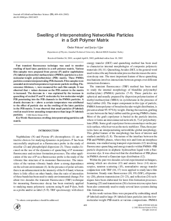 (PDF) Swelling of Interpenetrating Networklike Particles in a Soft ...
