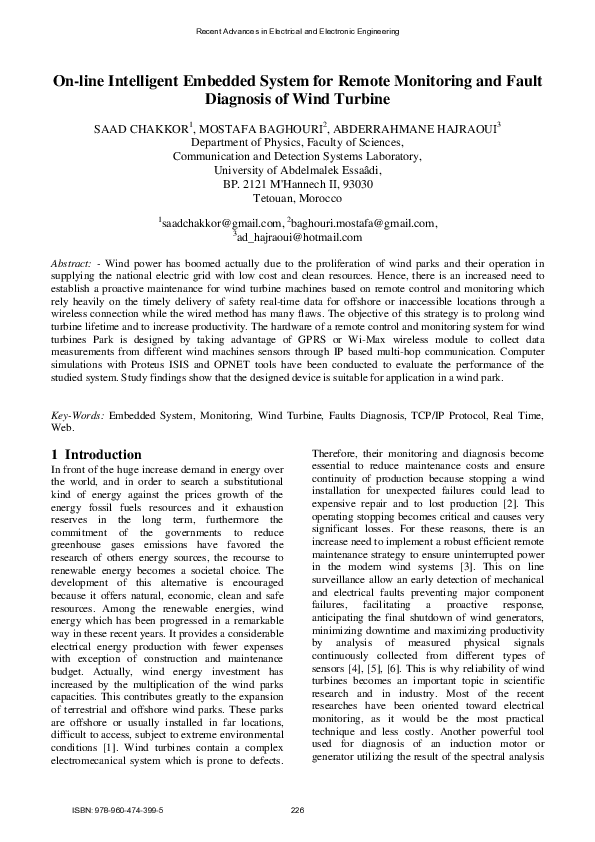 (PDF) On-line Intelligent Embedded System for Remote Monitoring and Fault Diagnosis of Wind ...
