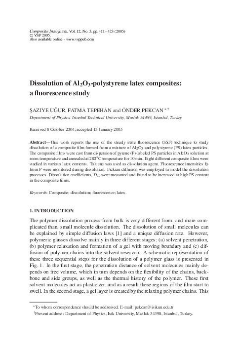 (PDF) Dissolution of Al2O3-polystyrene latex composites: a fluorescence ...