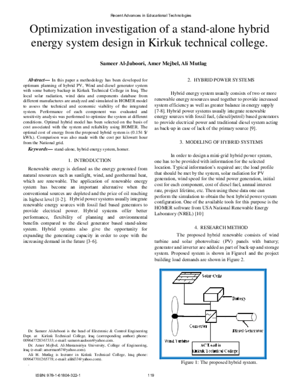(PDF) Optimization investigation of a stand-alone hybrid energy system ...