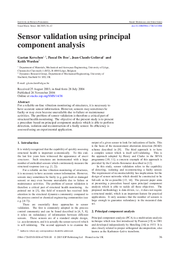 (PDF) Sensor validation using principal component analysis