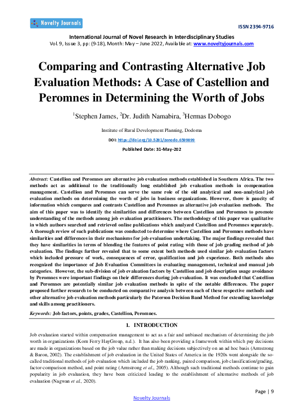 (PDF) Comparing and Contrasting Alternative Job Evaluation Methods: A ...