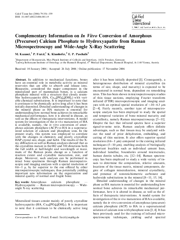 (PDF) Complementary Information on In Vitro Conversion of Amorphous (Precursor) Calcium ...