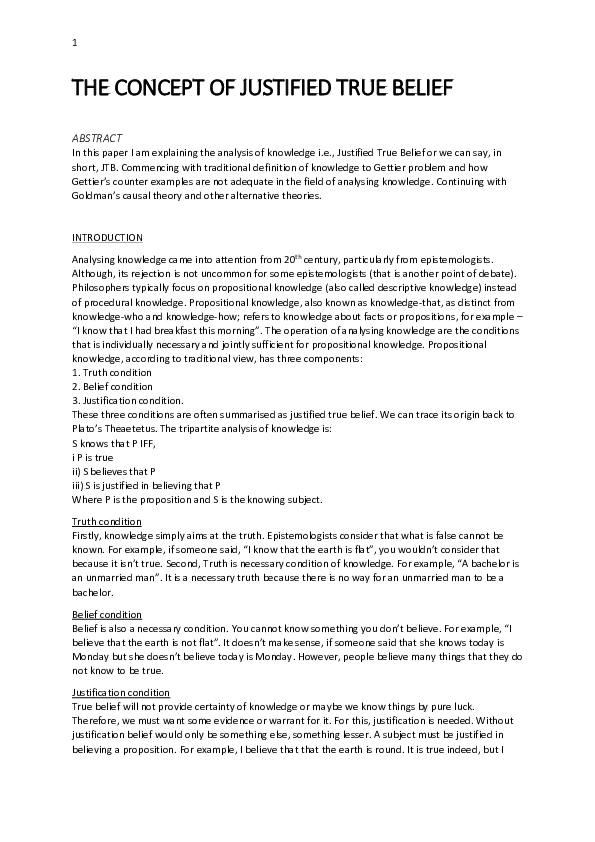 (PDF) THE CONCEPT OF JUSTIFIED TRUE BELIEF