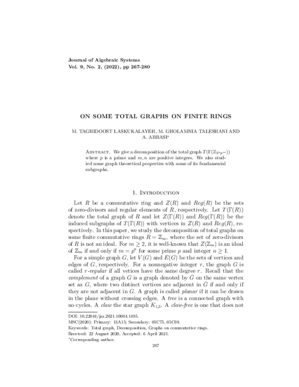 (PDF) On Some Total Graphs on Finite Rings