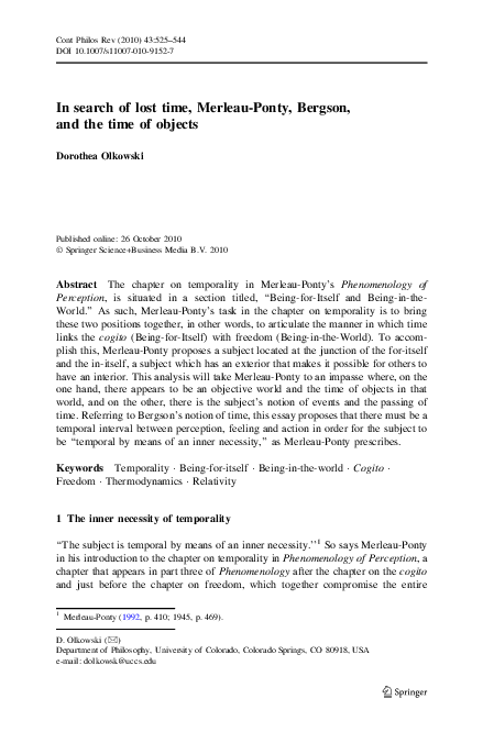 (PDF) In search of lost time, Merleau-Ponty, Bergson, and the time of ...