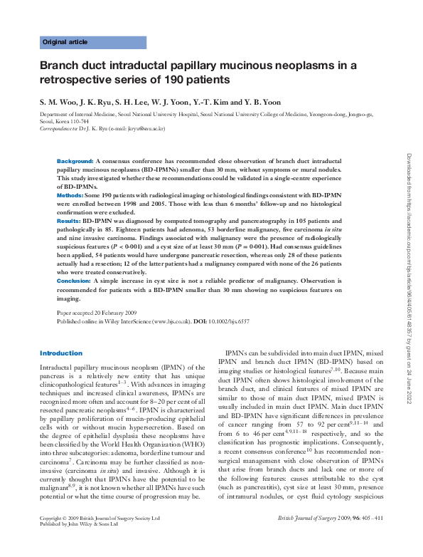 (PDF) Branch duct intraductal papillary mucinous neoplasm: Validation ...