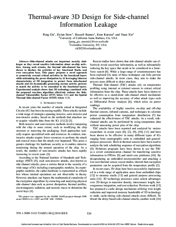 (PDF) Thermal-aware 3D Design for Side-channel Information Leakage | Eren Kurshan - Academia.edu