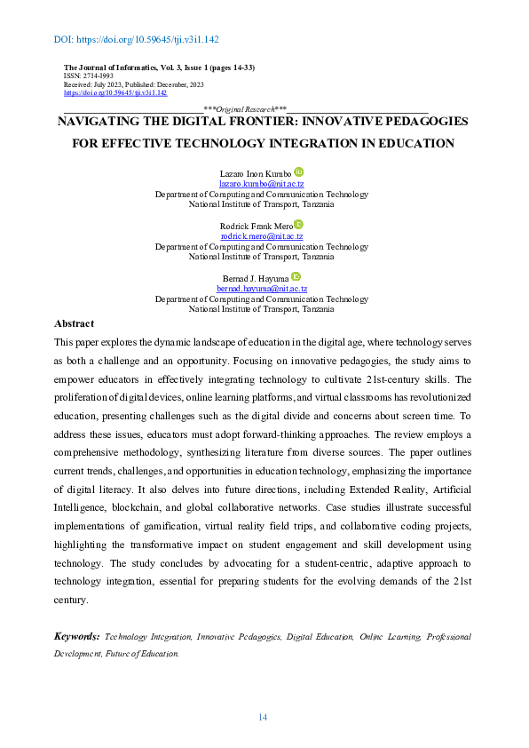 (PDF) NAVIGATING THE DIGITAL FRONTIER: INNOVATIVE PEDAGOGIES FOR ...