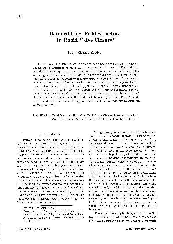 (PDF) Detailed Flow Field Structure in Rapid Valve Closure