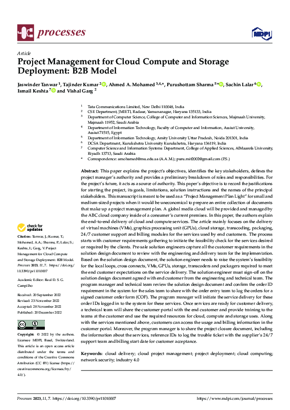 (PDF) Project Management for Cloud Compute and Storage Deployment: B2B ...