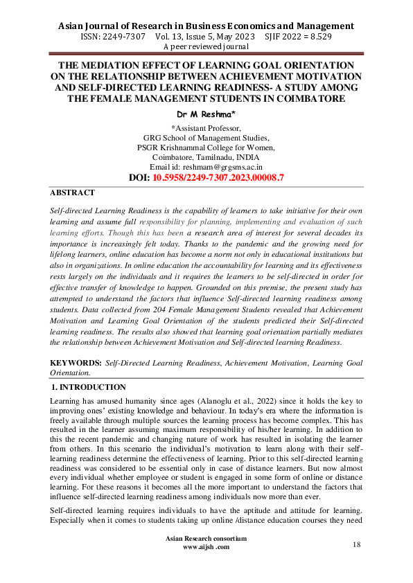 (PDF) THE MEDIATION EFFECT OF LEARNING GOAL ORIENTATION ON THE RELATIONSHIP BETWEEN ACHIEVEMENT ...