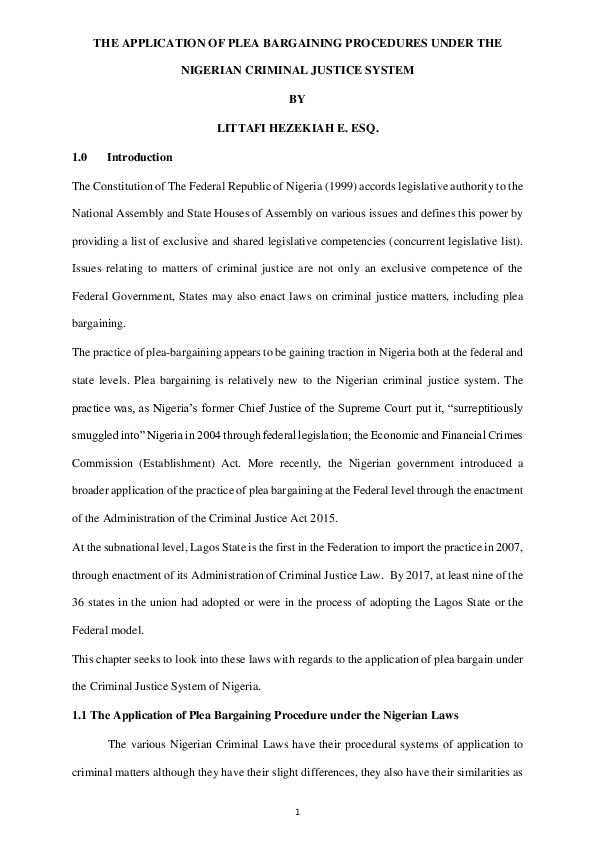 (PDF) THE APPLICATION OF PLEA BARGAINING PROCEDURES UNDER THE NIGERIAN ...