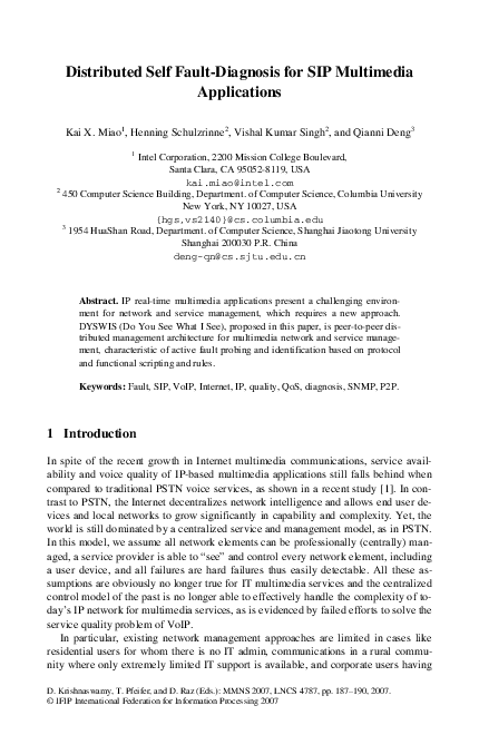 (PDF) Distributed Self Fault-Diagnosis for SIP Multimedia Applications