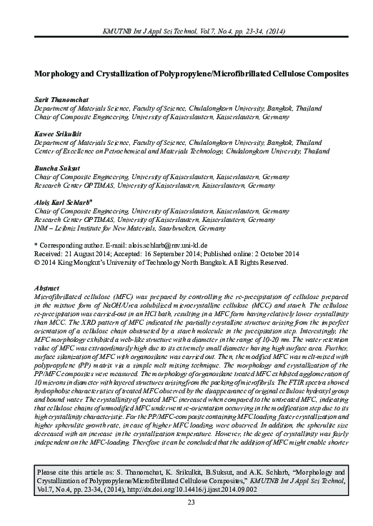 (PDF) Morphology and Crystallization of Polypropylene/Microfibrillated ...