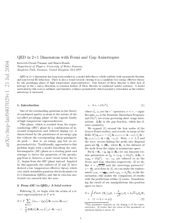 (PDF) QED in 2+1 dimensions with Fermi and gap anisotropies