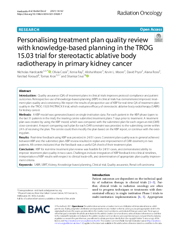 (PDF) Personalising treatment plan quality review with knowledge-based planning in the TROG 15. ...