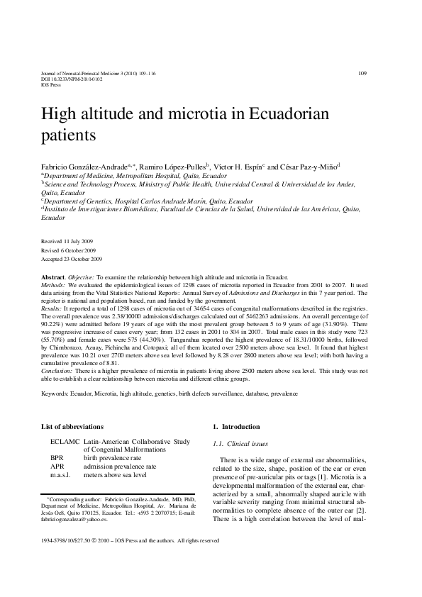 (PDF) High altitude and microtia in Ecuadorian patients