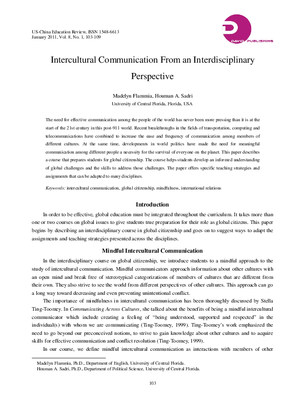 (PDF) Intercultural Communication From an Interdisciplinary Perspective